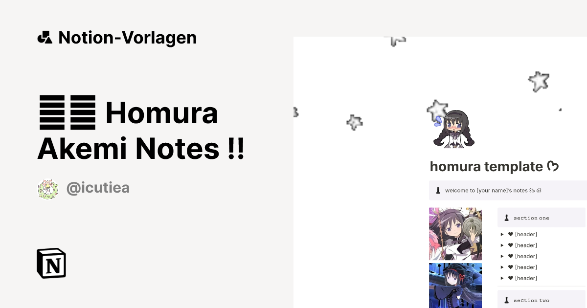 ⋮⋮ Homura Akemi Notes !! Vorlage von alyviah lim | Notion-Marketplace