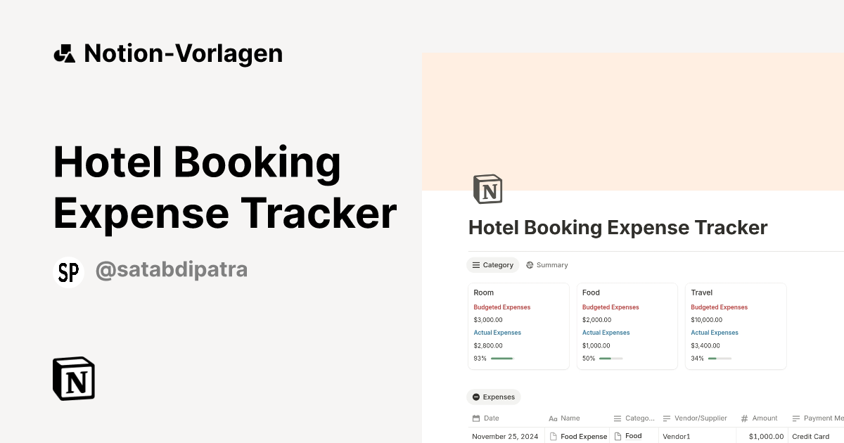 Hotel Booking Expense Tracker Vorlage | Notion-Marketplace