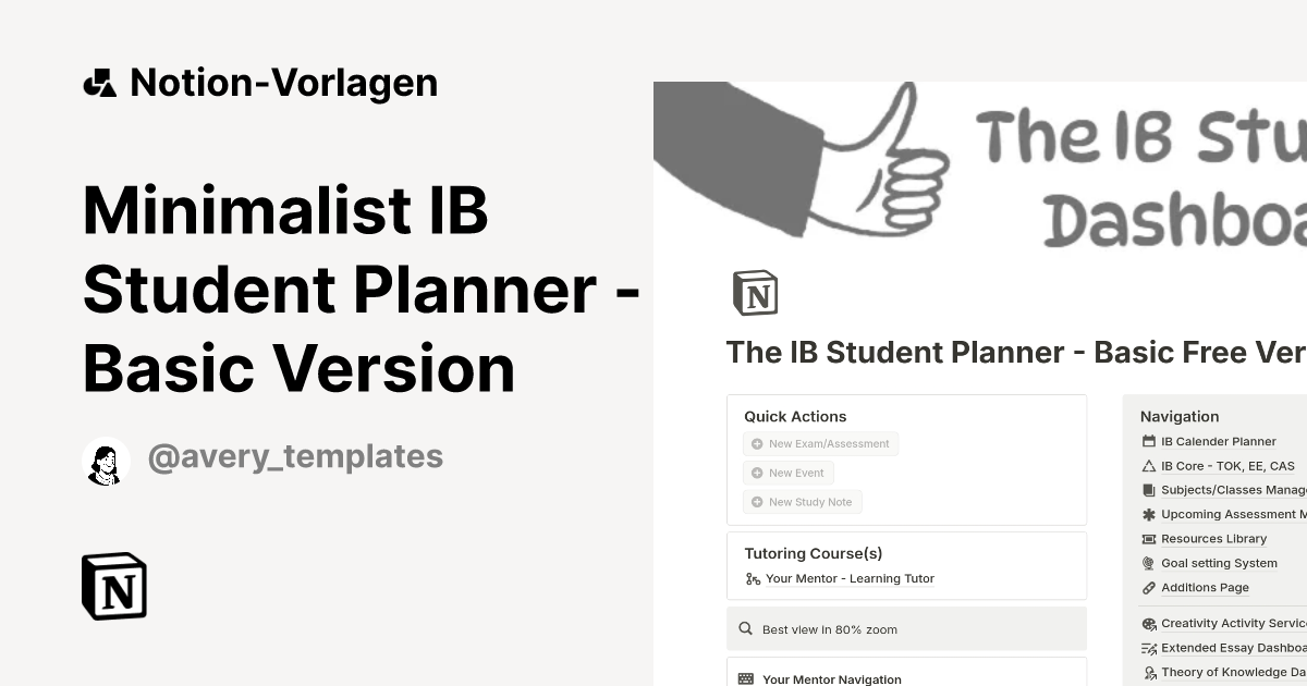 Minimalist IB Student Planner - Basic Version Vorlage | Notion-Marketplace