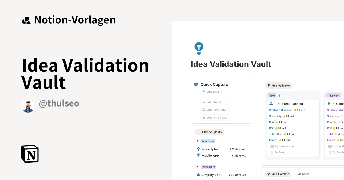 Idea Validation Vault Vorlage | Notion-Marketplace
