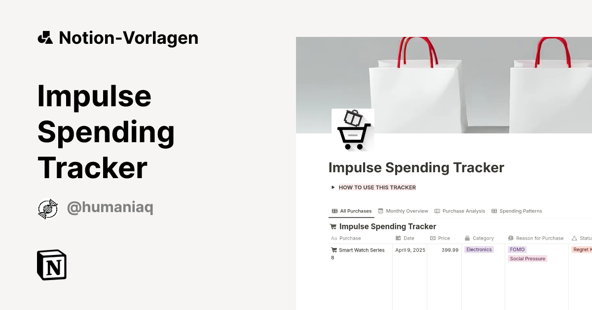 Impulse Spending Tracker Vorlage | Notion-Marketplace