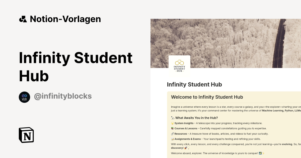 Infinity Student Hub Vorlage | Notion-Marketplace