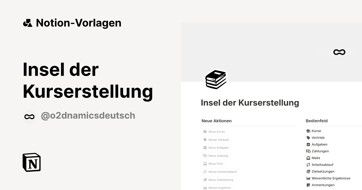 Insel der Kurserstellung Vorlage von O2 Dynamics Deutsch | Notion-Marketplace