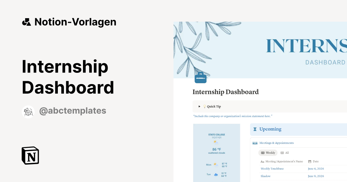 Internship Dashboard Vorlage | Notion-Marketplace