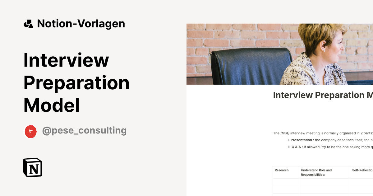 Interview Preparation Model Vorlage von PESE Consulting | Notion-Marketplace