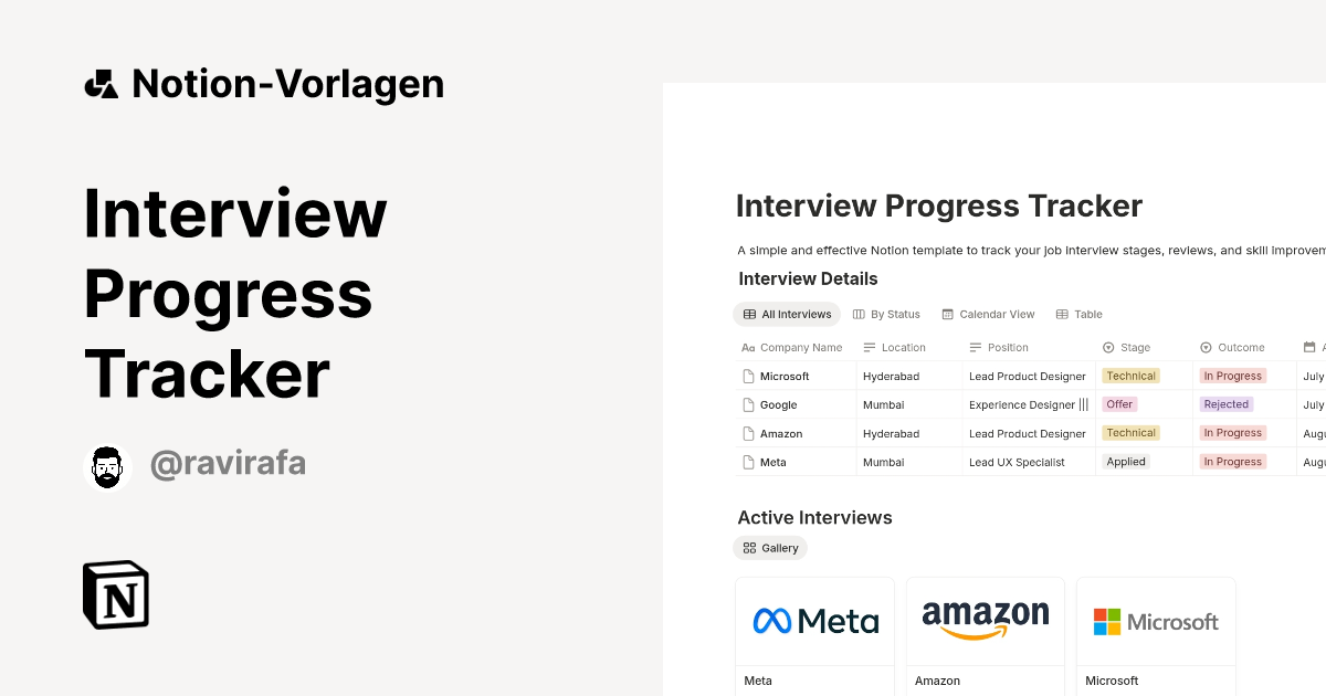 Interview Progress Tracker Vorlage | Notion-Marketplace