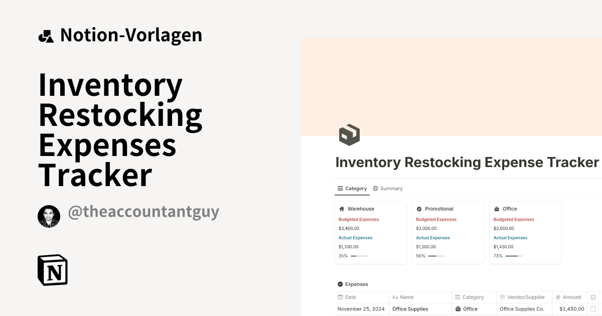 Inventory Restocking Expenses Tracker Vorlage von theaccountantguy ...