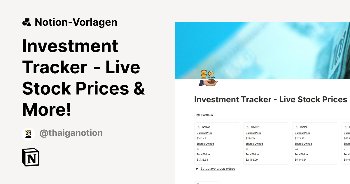 Investment Tracker - Live Stock Prices & More! Vorlage | Notion-Marketplace