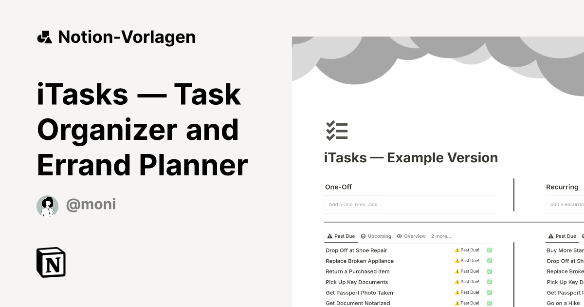 iTasks — Task Organizer and Errand Planner Vorlage von Moni | Notion ...