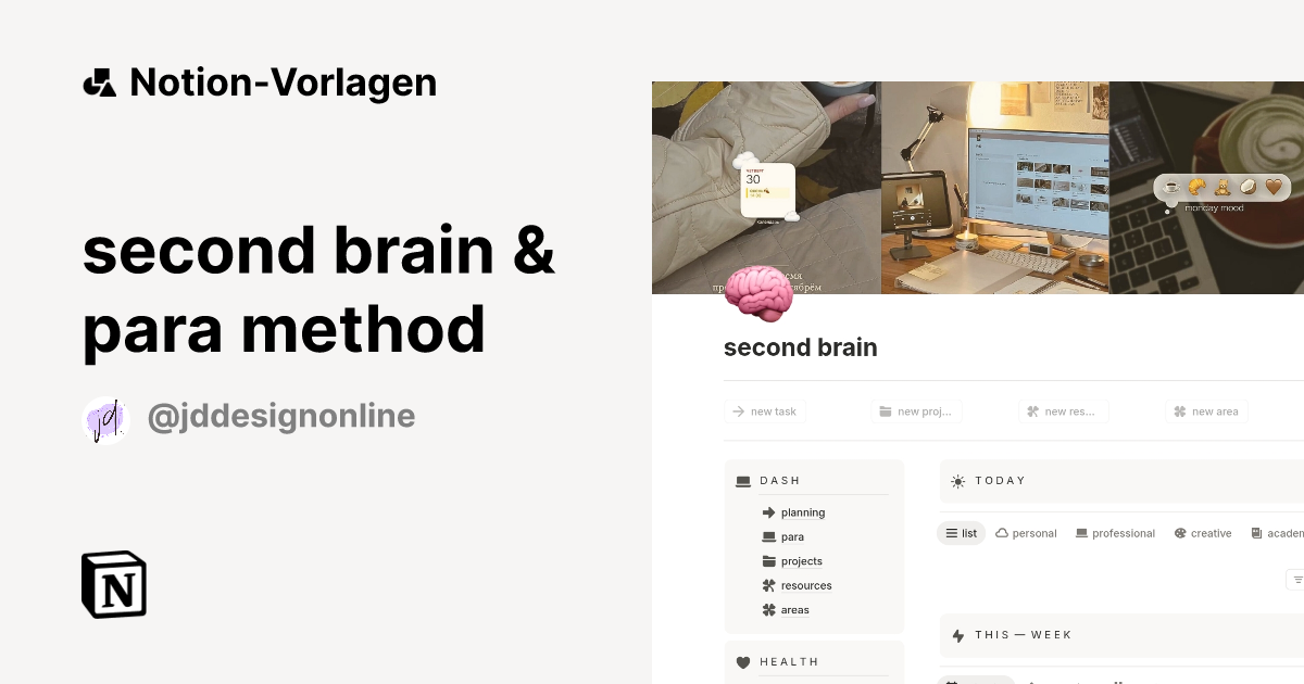 ultimate second brain Vorlage von jess | jddesignonline | Notion-Marketplace
