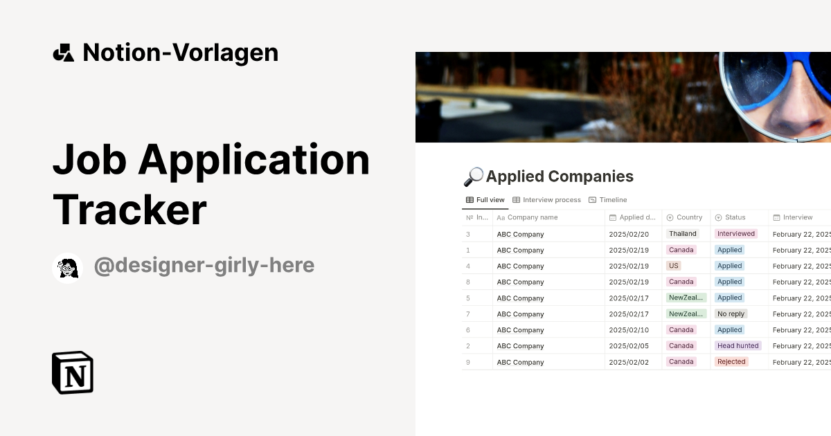 Job Application Tracker Vorlage | Notion-Marketplace