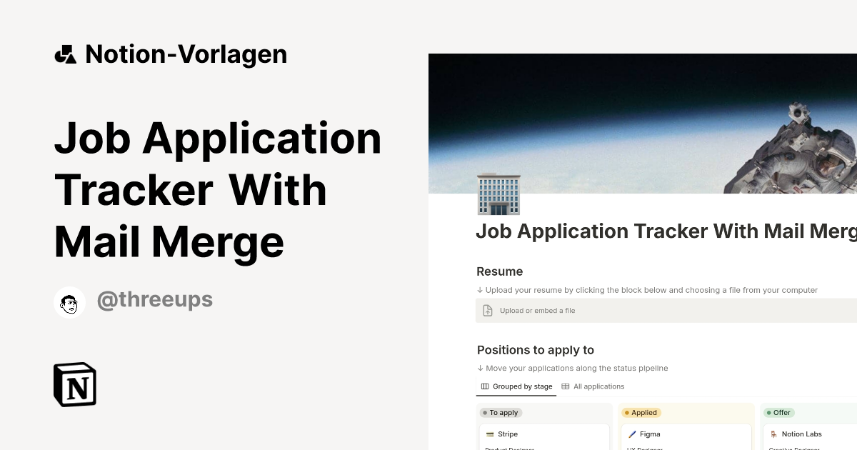 Job Application Tracker With Mail Merge Vorlage | Notion-Marketplace