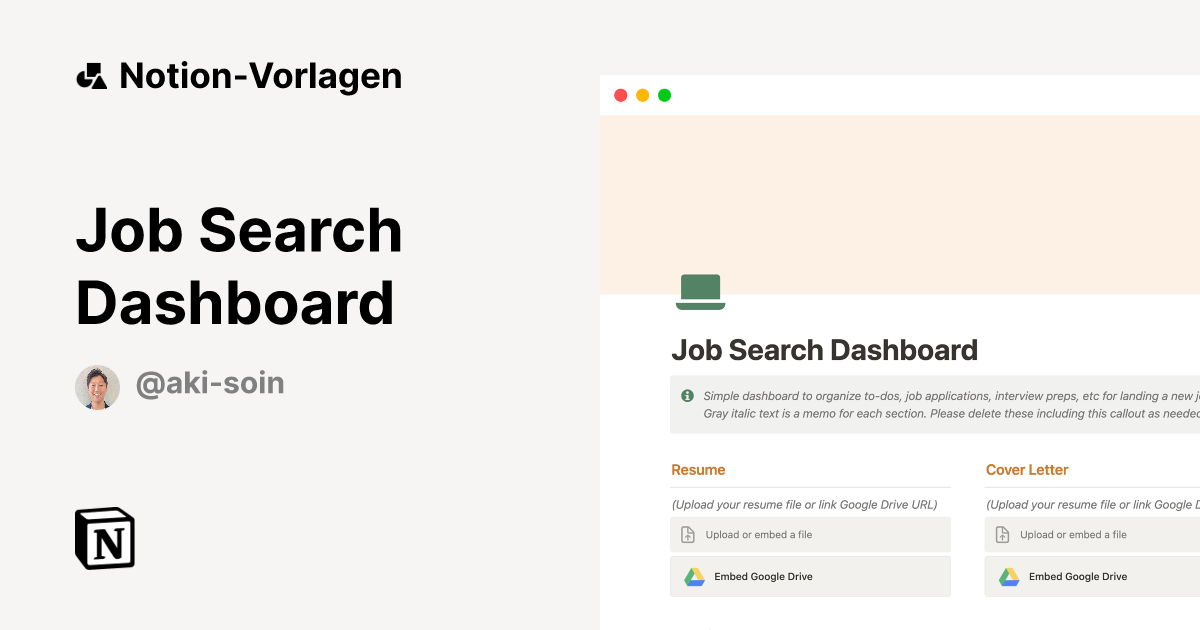 Job Search Dashboard Vorlage | Notion-Marketplace