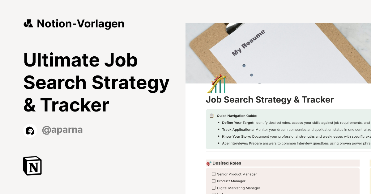 Ultimate Job Search Strategy & Tracker Vorlage | Notion-Marketplace