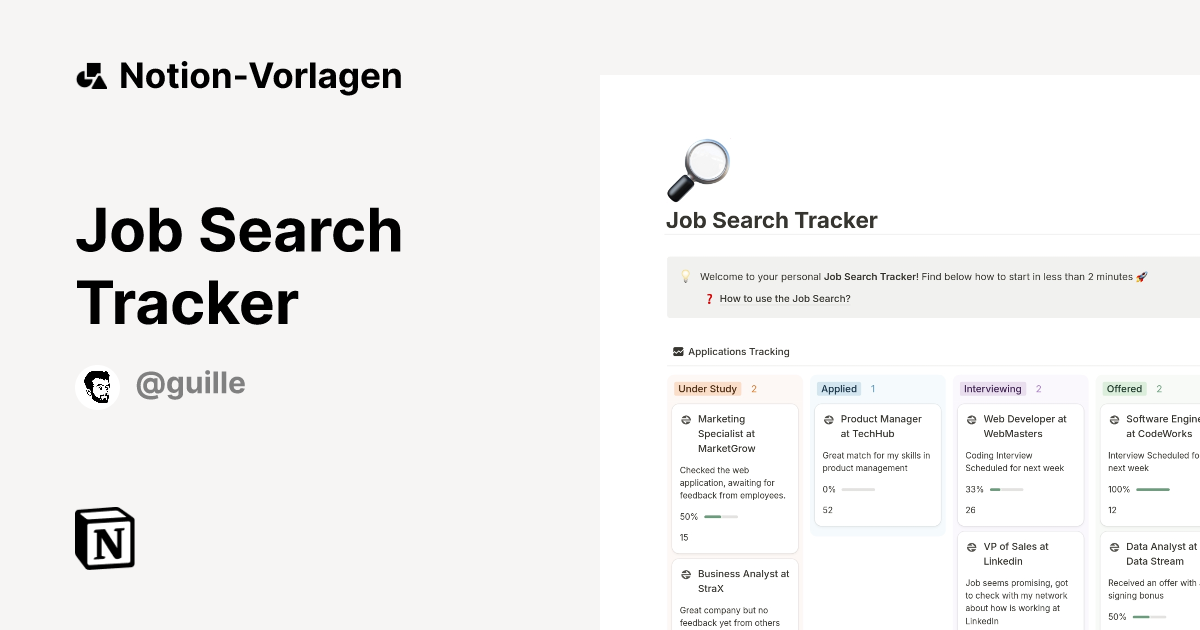 Job Search Tracker Vorlage | Notion-Marketplace