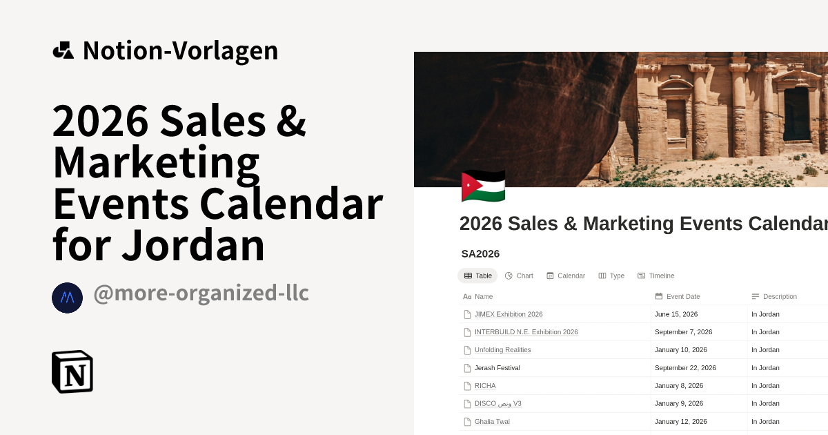 2026 Sales & Marketing Events Calendar for Jordan Vorlage | Notion ...