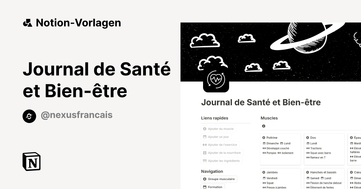 Journal de Santé et Bien-être Vorlage von Nexus | Notion-Marketplace