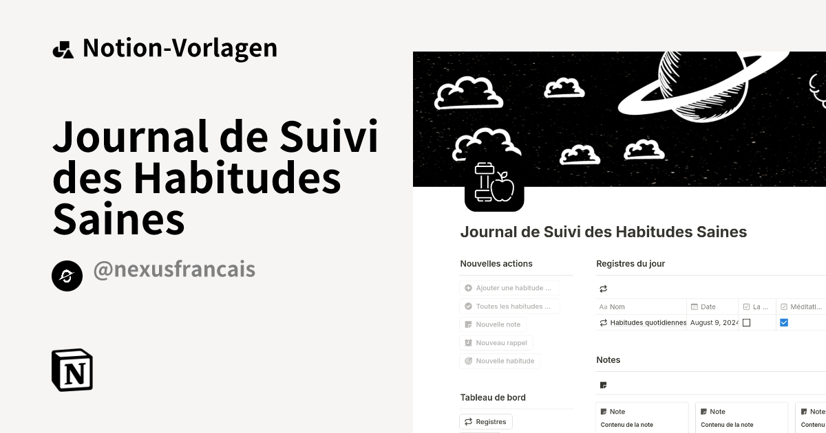 Journal de Suivi des Habitudes Saines Vorlage | Notion-Marketplace
