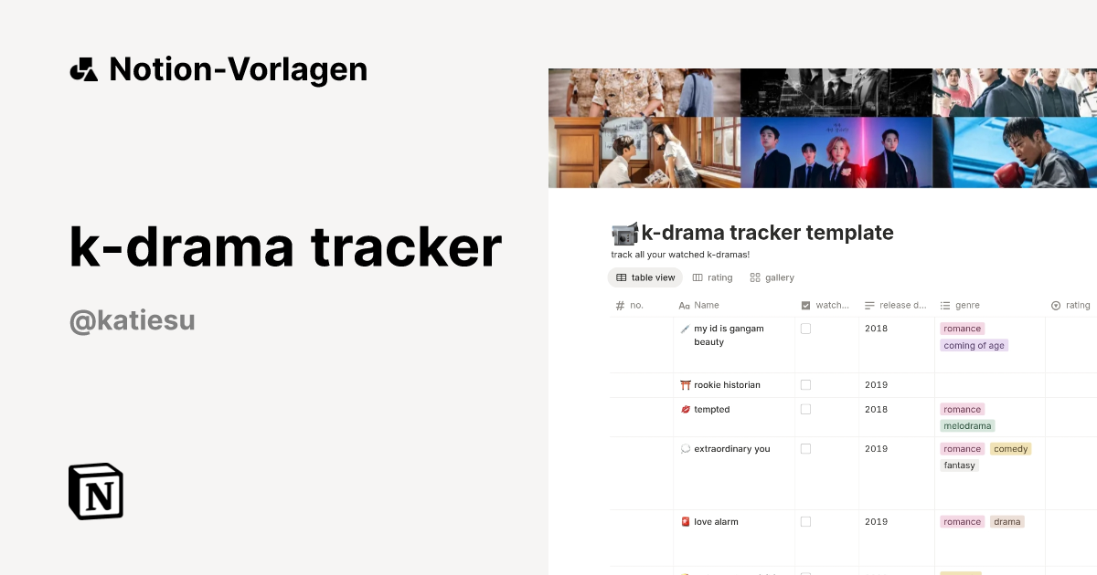 k-drama tracker Vorlage | Notion-Marketplace