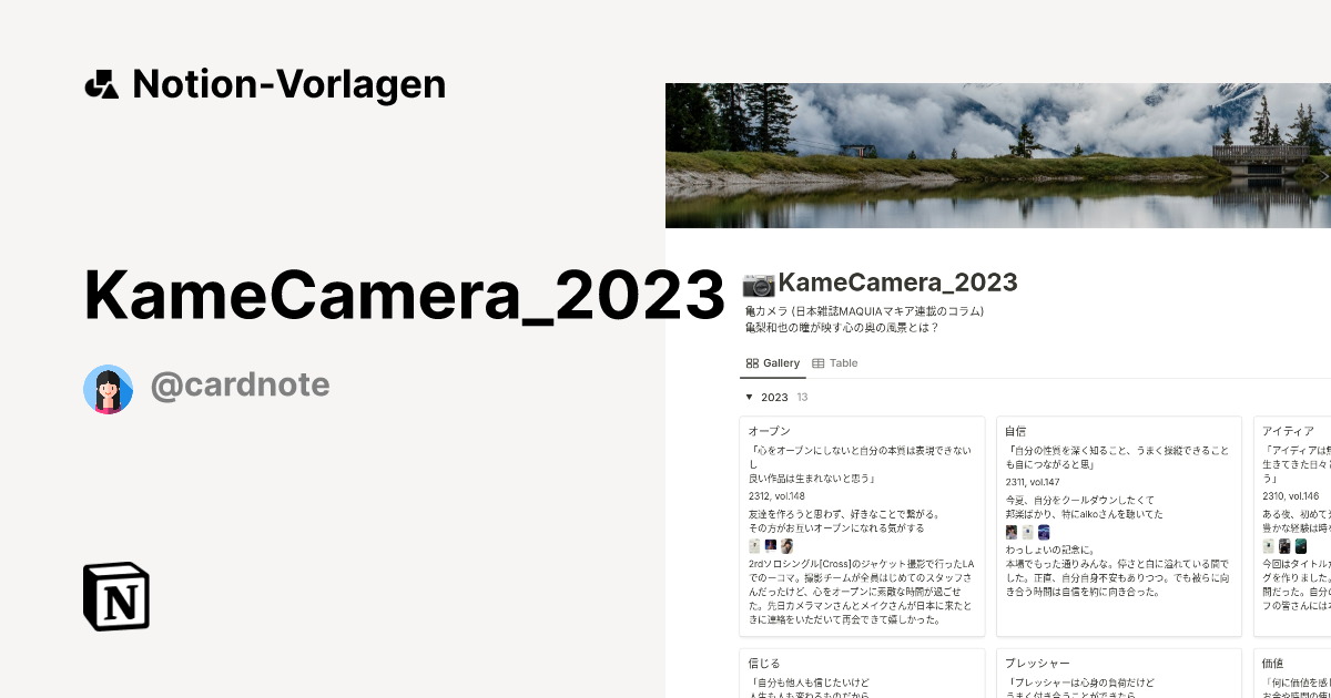 KameCamera_2023 Vorlage von Kiki | Notion-Marketplace