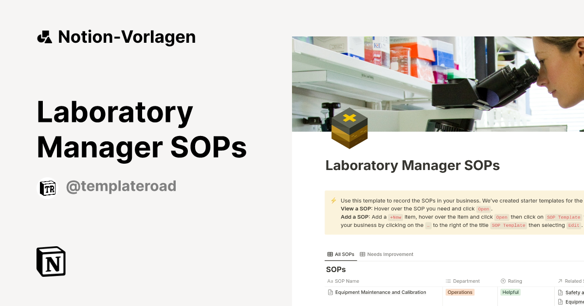 Laboratory Manager SOPs Vorlage von Template Road | Notion-Marketplace
