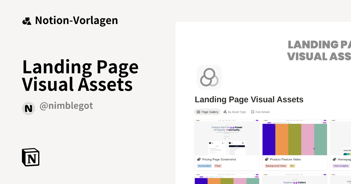 Landing Page Visual Assets Vorlage | Notion-Marketplace