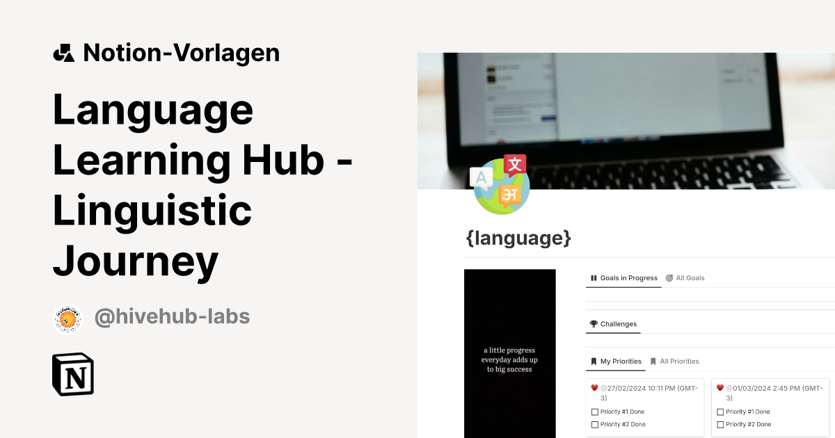 Language Learning Hub - Linguistic Journey Vorlage | Notion-Marketplace
