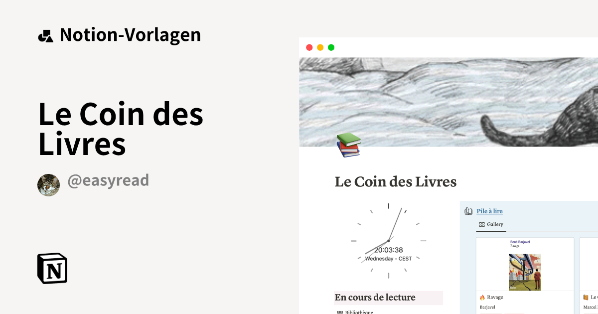 Le Coin des Livres Vorlage von Easyread | Notion-Marketplace