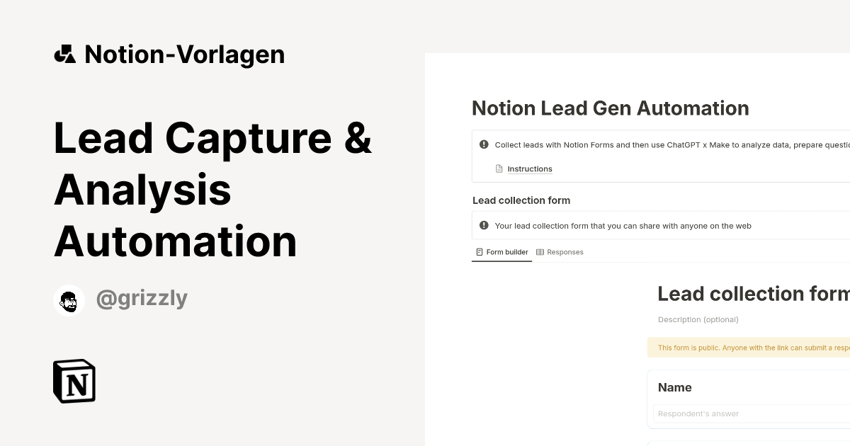 Lead Capture & Analysis Automation Vorlage | Notion-Marketplace
