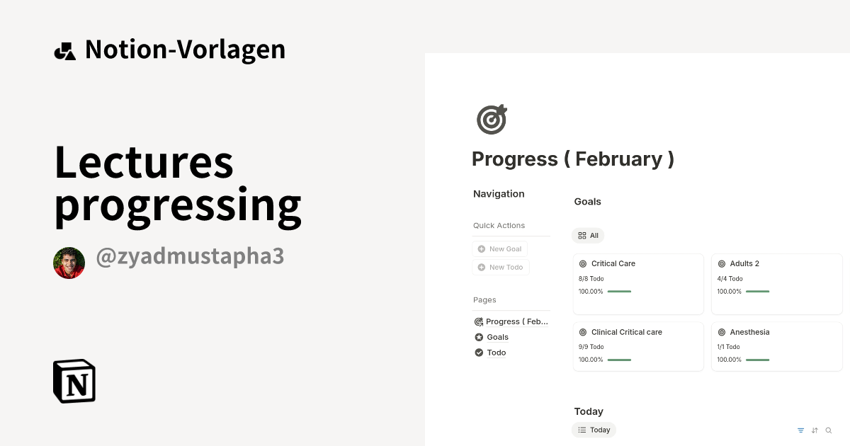 Lectures progressing Vorlage von Zyad Mustapha | Notion-Marketplace