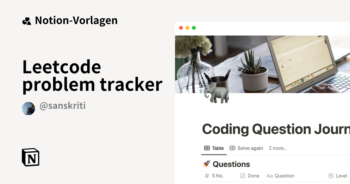 Leetcode problem tracker Vorlage von Sanskriti | Notion-Marketplace