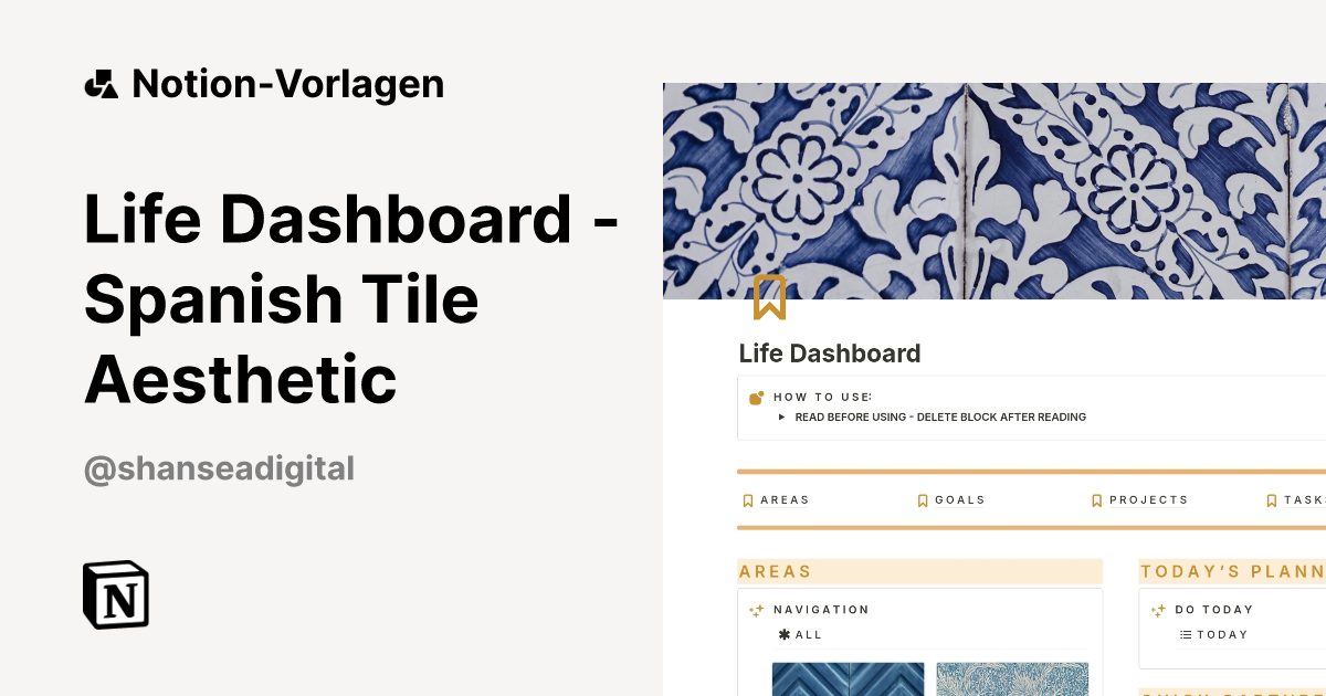 Life Dashboard - Spanish Tile Aesthetic Vorlage von Shansea Digital ...