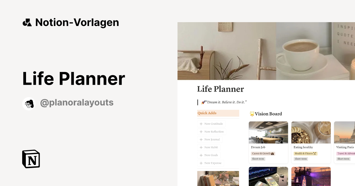 Life Planner Vorlage | Notion-Marketplace