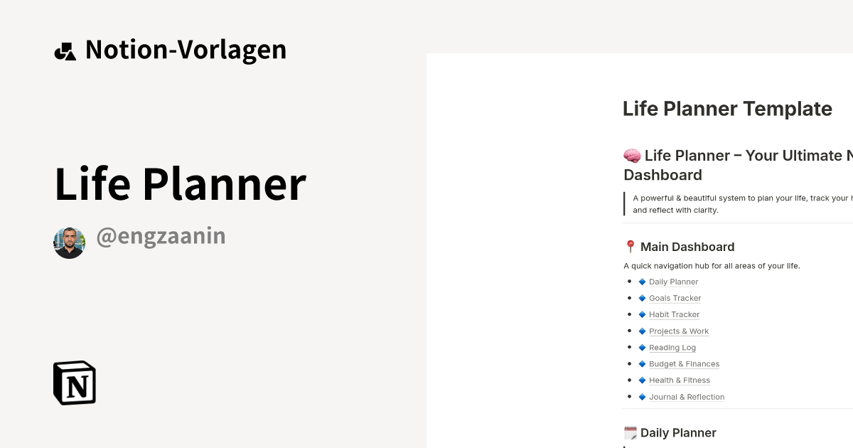 Life Planner Vorlage von Ahmed Alzaanin | Notion-Marketplace