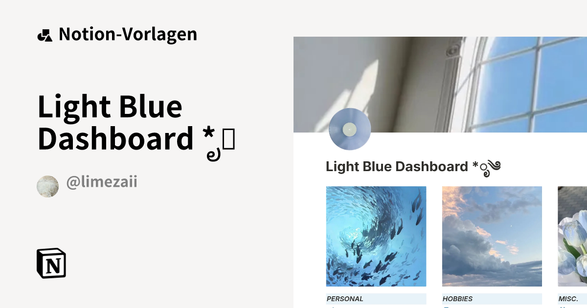 Light Blue Dashboard *ೃ༄ Vorlage von zaii :3 | Notion-Marketplace
