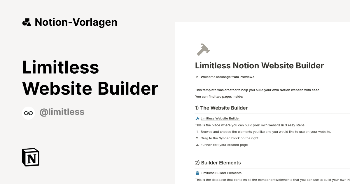 Limitless Website Builder Vorlage | Notion-Marketplace