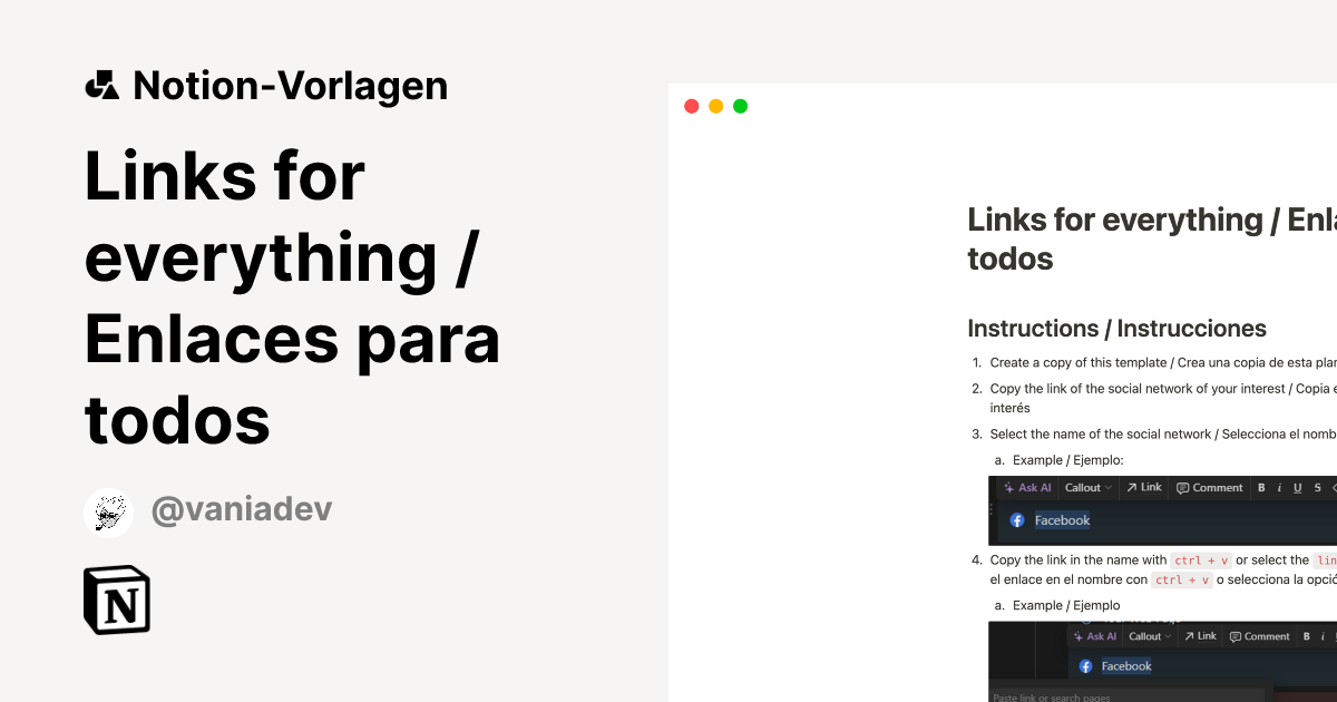 Links for everything / Enlaces para todos Vorlage | Notion-Marketplace
