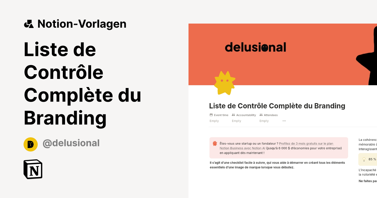 Liste de Contrôle Complète du Branding Vorlage von Delusional | Notion ...