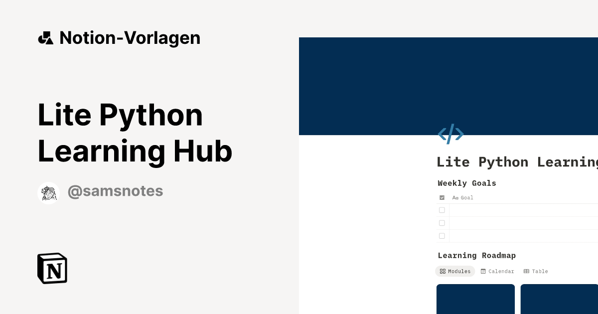 Lite Python Learning Hub Vorlage | Notion-Marketplace
