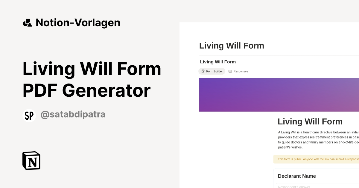 Living Will Form PDF Generator Vorlage von Satabdi Patra | Notion ...