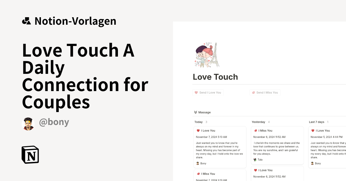 Love Touch A Daily Connection for Couples Vorlage | Notion-Marketplace