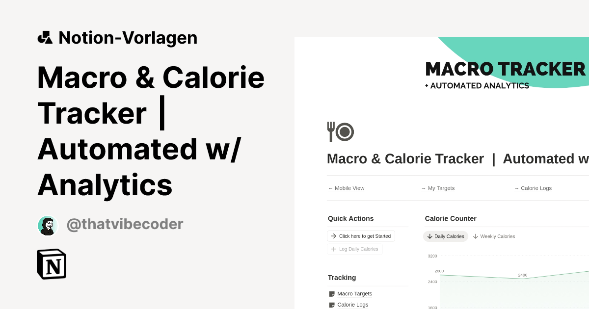 Macro & Calorie Tracker | Automated w/ Analytics Vorlage von That Vibe ...