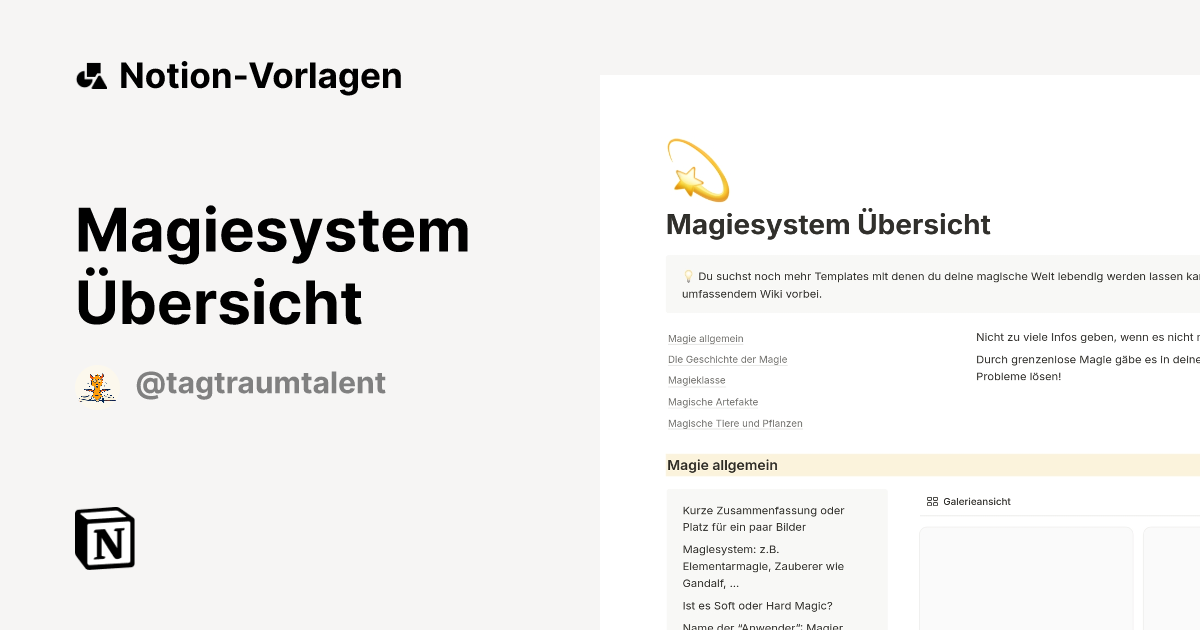 Magiesystem Übersicht Vorlage | Notion-Marketplace