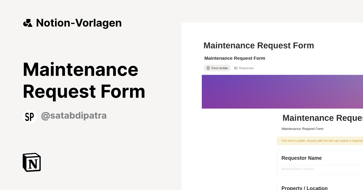 Maintenance Request Form Vorlage | Notion-Marketplace