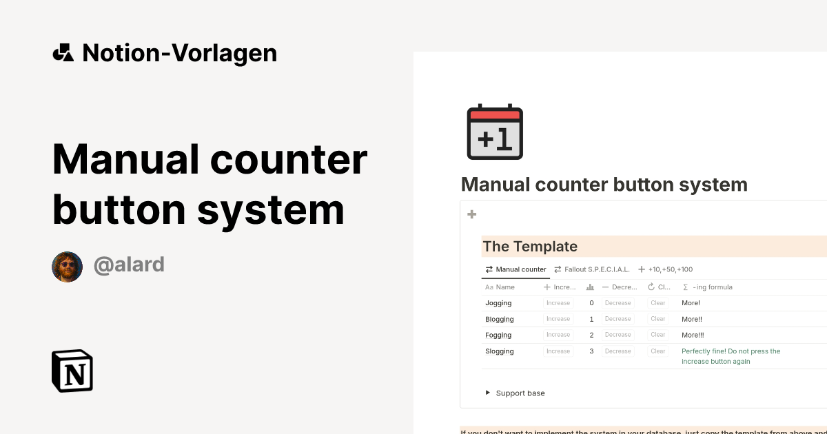 Manual counter button system Vorlage | Notion-Marketplace