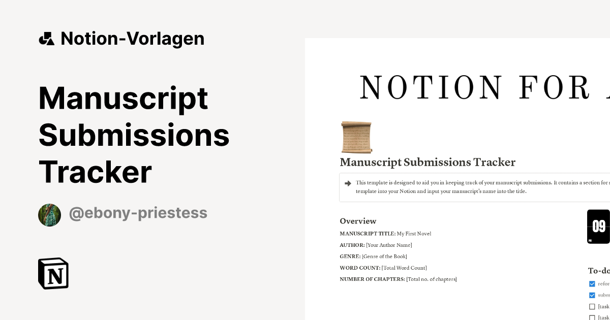 Manuscript Submissions Tracker Vorlage | Notion-Marketplace