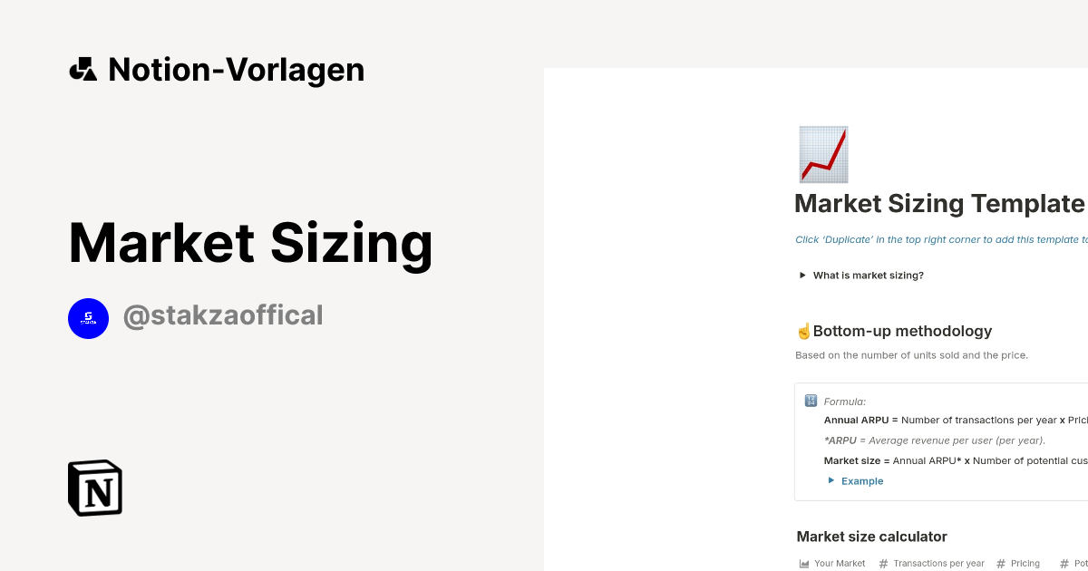 Market Sizing Vorlage von Stakza | Notion-Marketplace