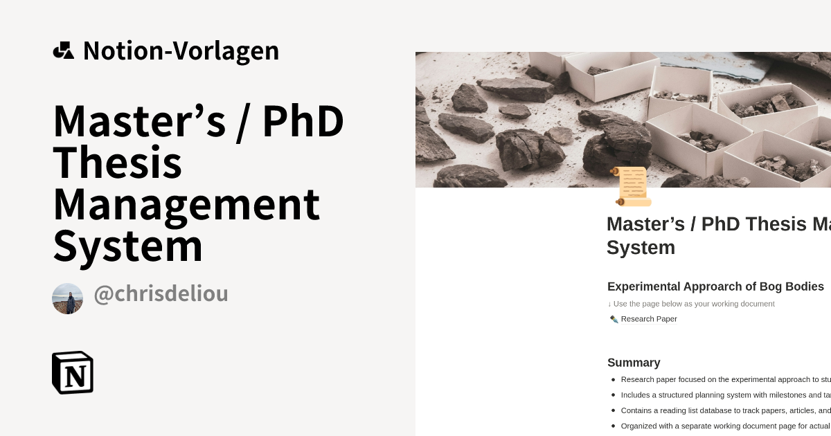 Master’s / PhD Thesis Management System Vorlage | Notion-Marketplace