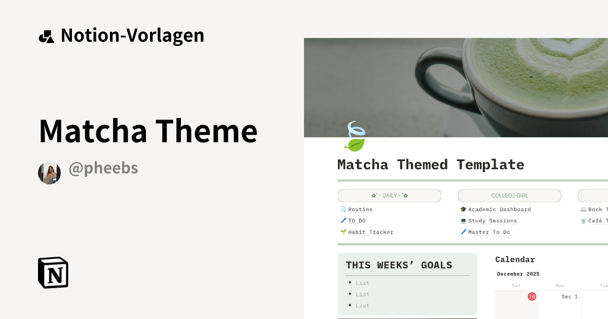 Matcha Theme Vorlage | Notion-Marketplace