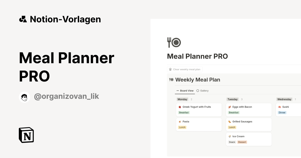 Meal Planner PRO Vorlage | Notion-Marketplace